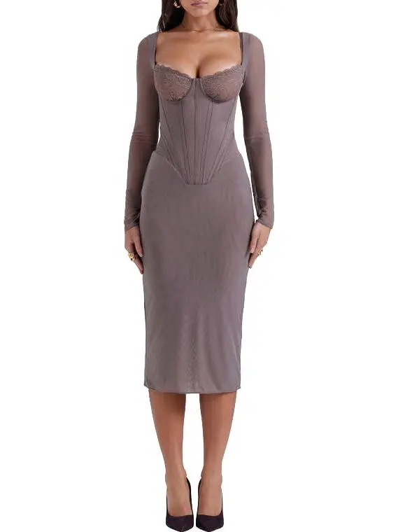 House Of Cb Safran Long Sleeve Midi Dress - Mocha