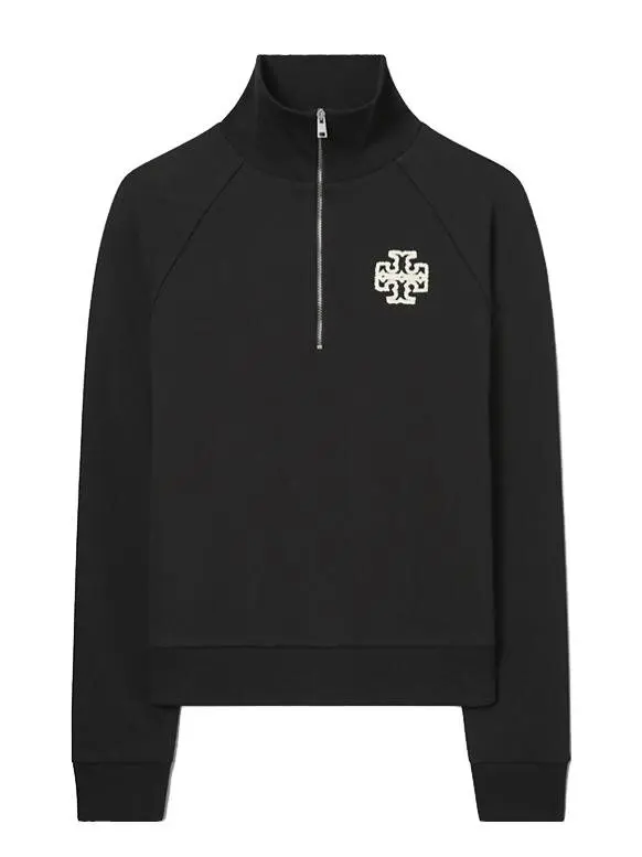 Tory Burch Heavy French Terry Half-zip Sweatshirt - Black