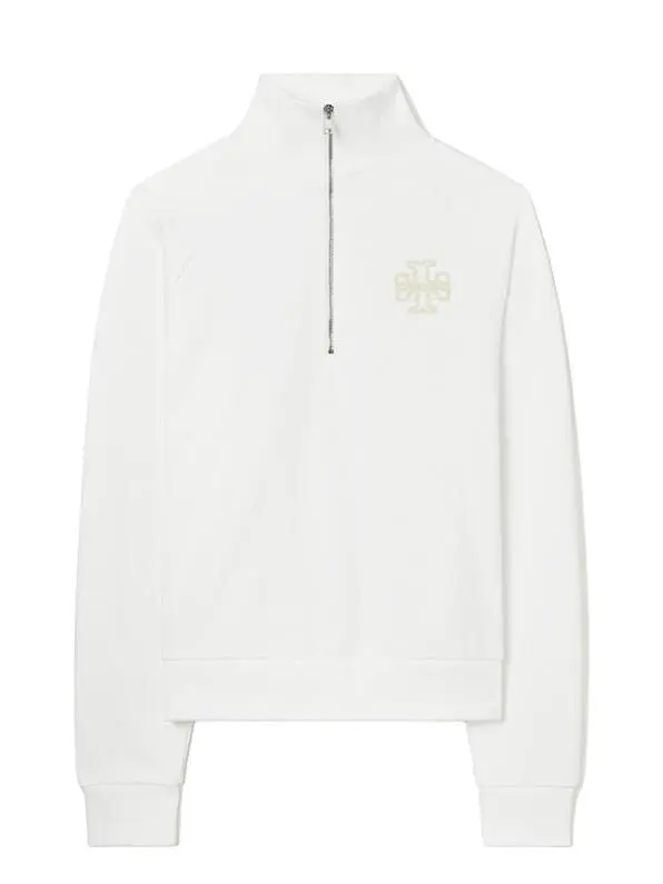 Tory Burch Heavy French Terry Half-zip Sweatshirt - Snow White