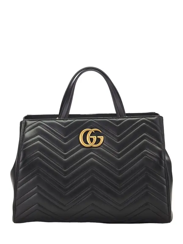 Gucci Leather Gg Marmont Top Handle Bag - Black