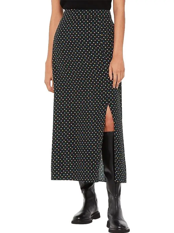 Whistles Scattered Hearts Midi Skirt - Black/multi