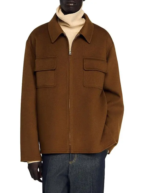 Sandro Dual Pocket Overshirt Jacket - Tobacco Brown