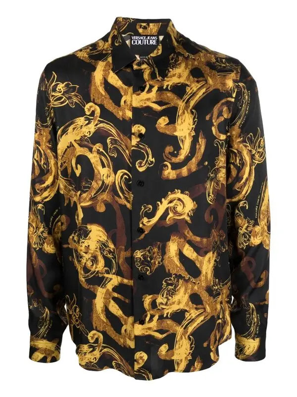 Versace Abstract-print Long-sleeve Shirt - Black