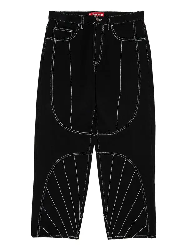 Supreme Radial Embroidered Loose Fit Jeans - Black