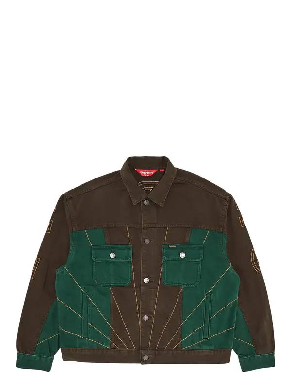 Supreme Radial Embroidered Denim Trucker Jacket - Brown