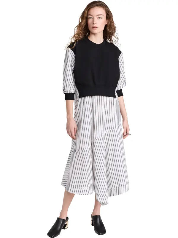 3.1 Phillip Lim Tear Drop Sleeve Sweatshirt Combo Dress - Blk Multi