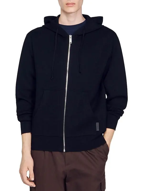 Sandro Zip Front Logo Patch Hoodie - Black
