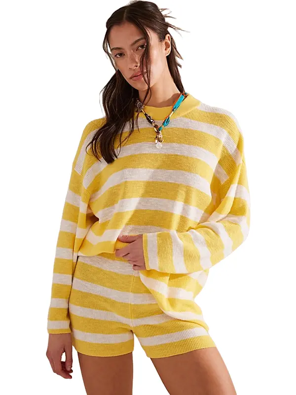 Free People Striped Knit Sweater Set - Lemon Zest Combo
