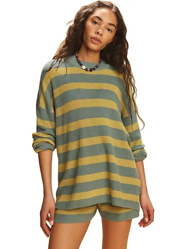 Free People Striped Knit Sweater Set - Mineral Blue Combo