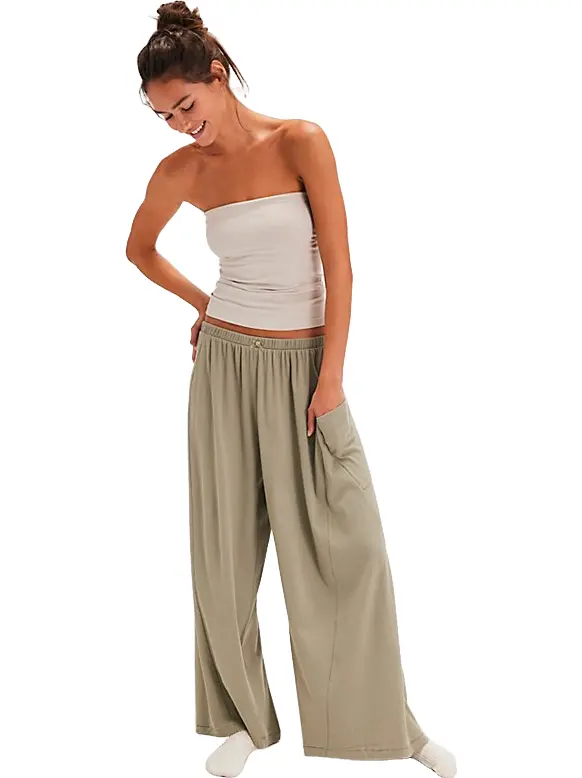 Free People Downtime Wide Leg Pants - Laurel Oak