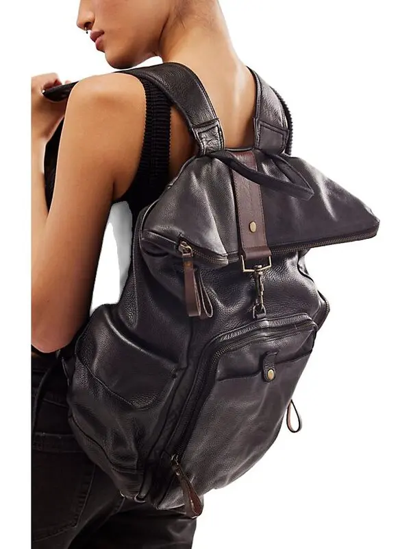 Free People Brigade Leather Backpack - Black