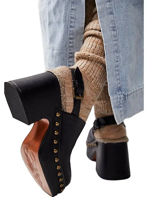 Free People Studded Platform Clogs - Black