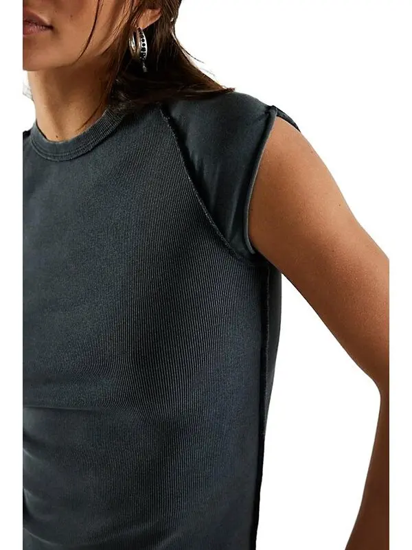 Free People We The Free Ever Had Ribbed Knit Tee - Black