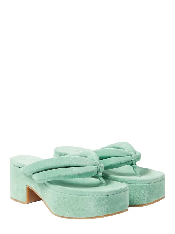 Dries Van Noten Suede Platform Thong Sandals - Turquoise