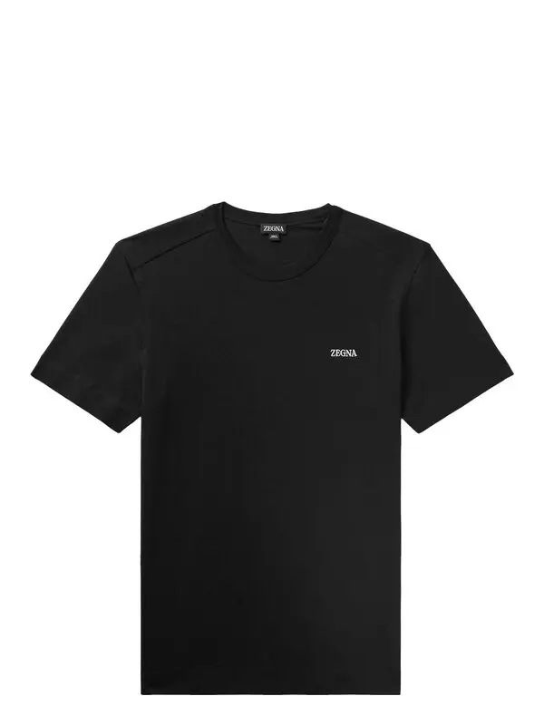 Zegna Slim-fit Logo-embroidered Cotton-jersey T-shirt - Black