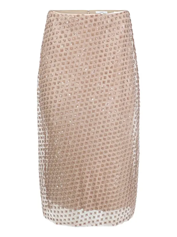 Vince Sequin-embellished Double-layer Straight Skirt - Neutrals