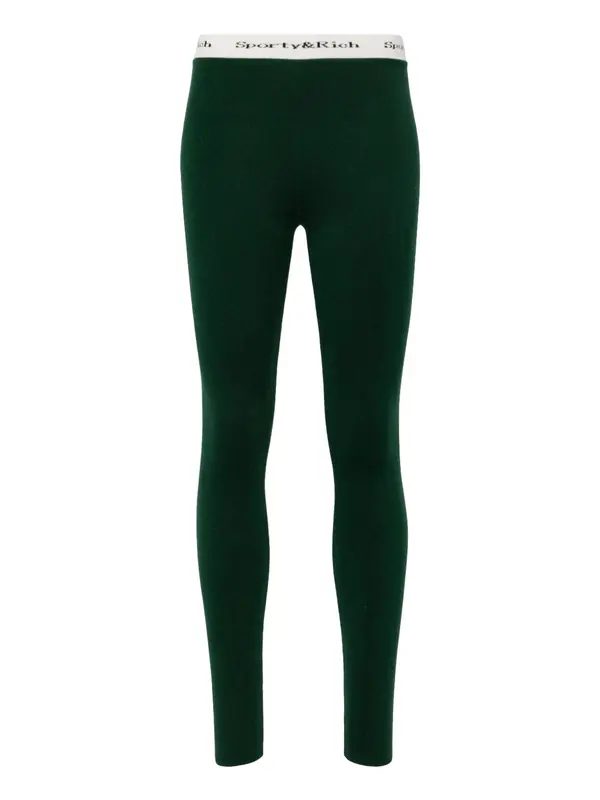 SPORTY & RICH Logo-waistband Slip-on Leggings - Green