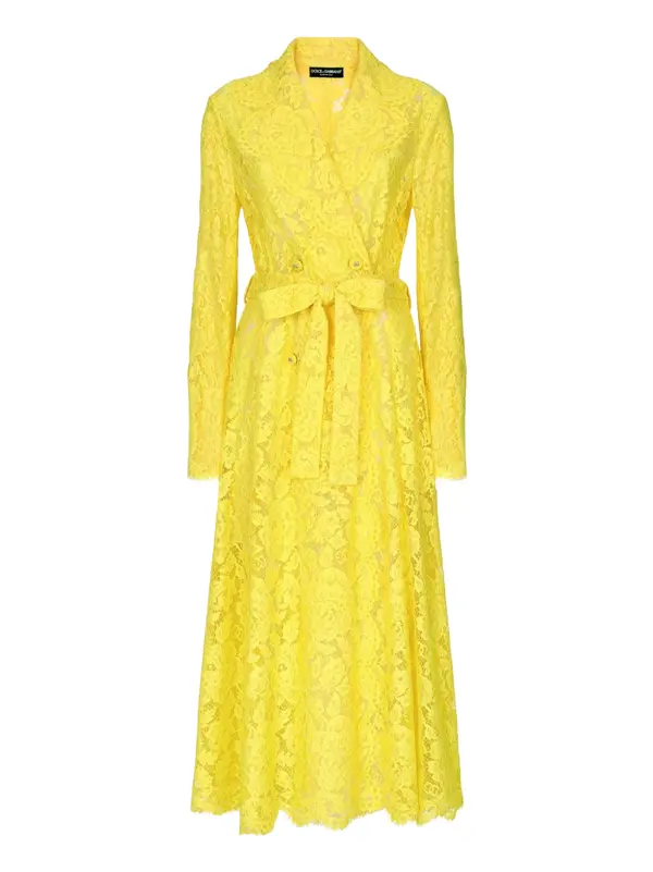 Dolce & Gabbana Cordonetto Lace Trench Coat - Yellow