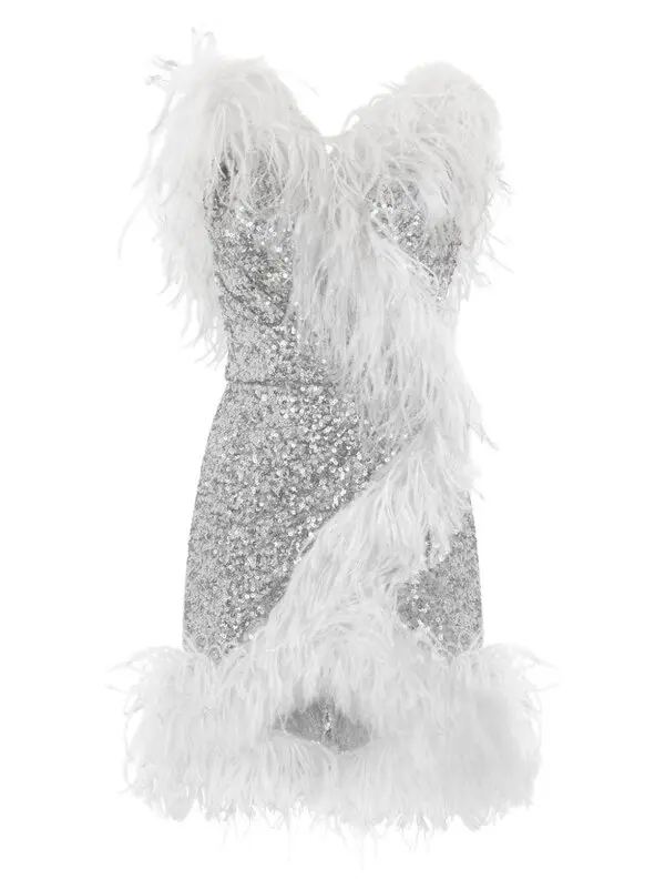 Dolce & Gabbana Sequined Feather-trimmed Party Dress - Silver