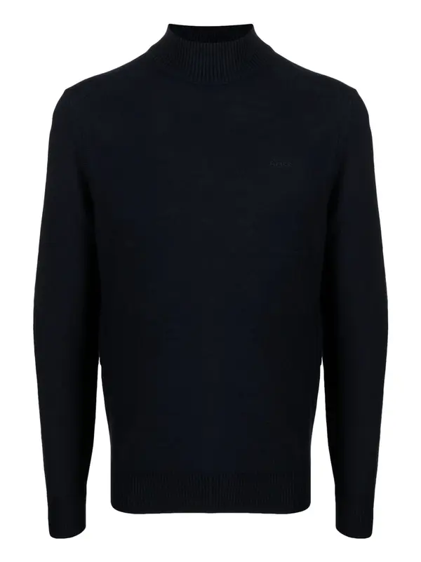 BOSS Logo-embroidered High-neck Jumper - Blue
