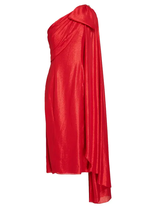Jenny Packham One-shoulder Lamé Midi Dress - Red