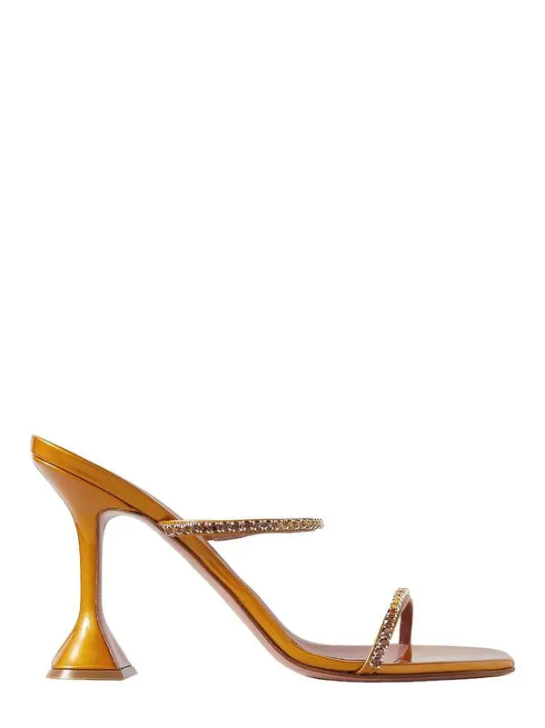 Amina Muaddi Gilda Crystal-embellished Patent-leather Mules - Tan