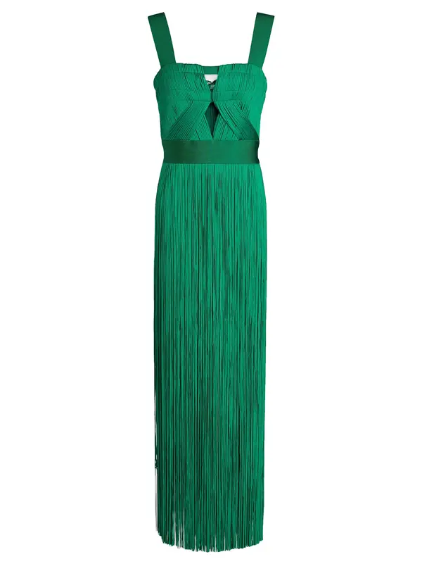 Herve Leger Cutout Fringed Stretch-knit Gown - Green