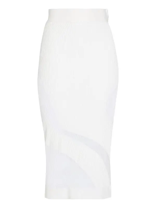 Herve Leger Ribbed-knit Midi Skirt With Tulle Trim - White