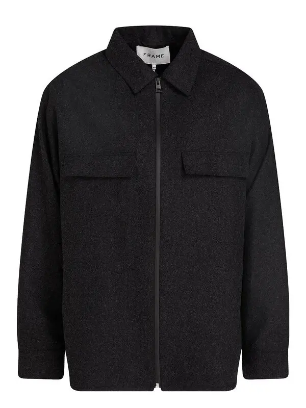FRAME Woolblend Flannel Overshirt - Charcoal