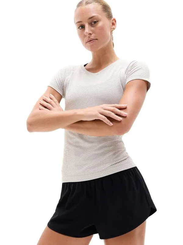 Athleta Momentum Seamless Tee - White Mini Stripe