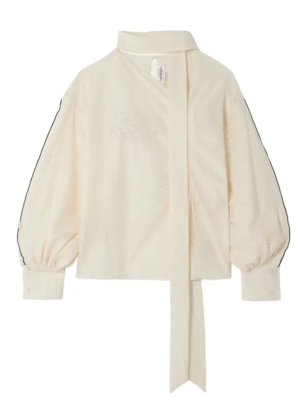 Victoria Beckham Tie-detailed Lace-trimmed Blouse - Cream