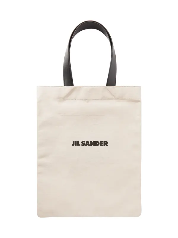 JIL SANDER Leather-trimmed Logo-print Canvas Tote - Neutrals