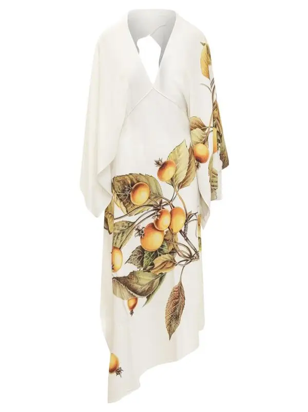 FERRAGAMO Botanical Print Asymmetrical Dress - White