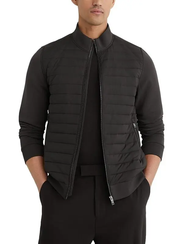 REISS Freddie Cotton Blend Interlock Quilted Zip-up Jacket - Chocolate