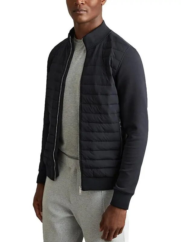 REISS Freddie Cotton Blend Interlock Quilted Zip-up Jacket - Navy