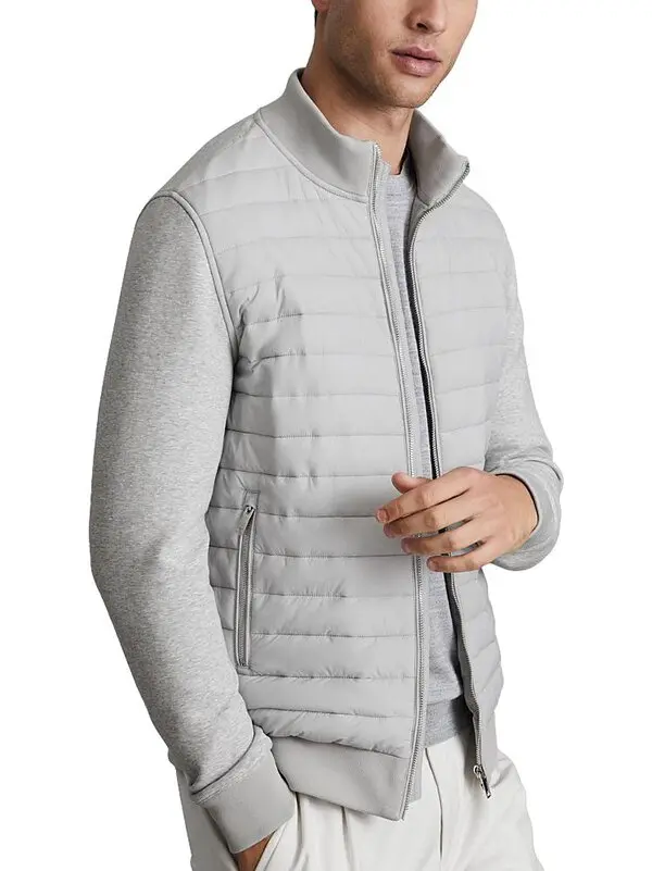 REISS Freddie Cotton Blend Interlock Quilted Zip-up Jacket - Soft Gray