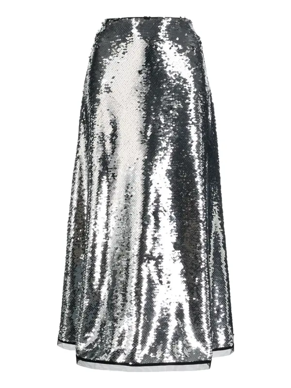 MOLLY GODDARD Sequinned Midi Skirt - Silver