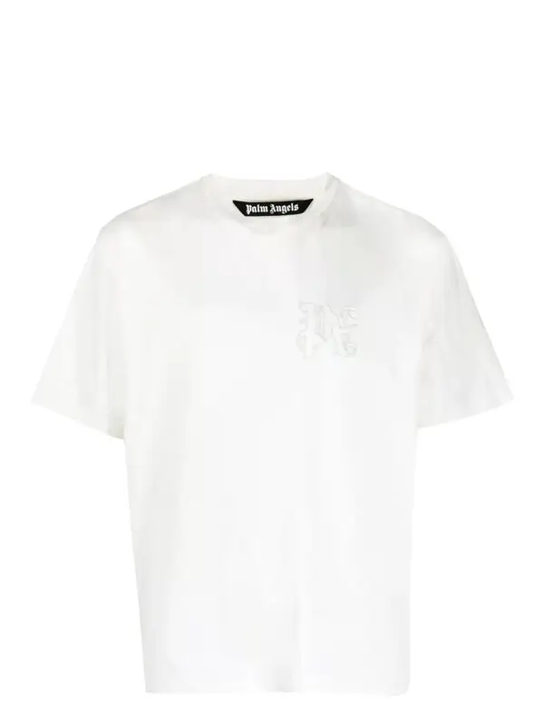 Palm Angels Logo-embroidered Cotton T-shirt - Neutrals