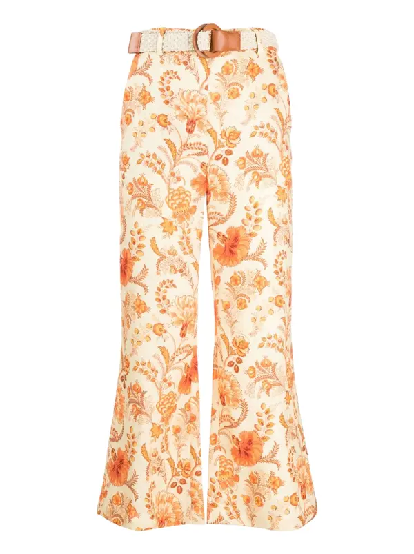 Zimmermann Junie Floral-print Linen Trousers - Orange