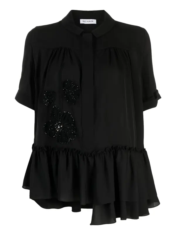 Dice Kayek Floral-embroidered Silk Shirt - Black
