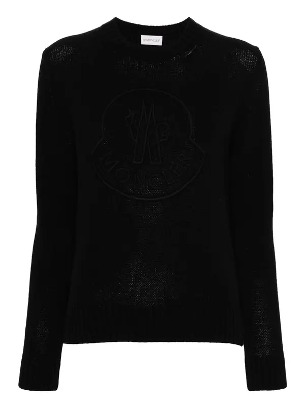 Moncler Embroidered-logo Crew-neck Jumper - Black