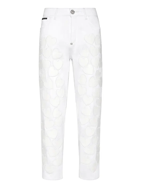 Philipp Plein Heart-patches Cropped Jeans - White