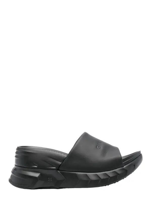 Givenchy Logo Debossed Leather Slides - Black