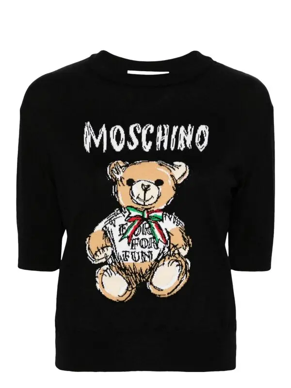 Moschino Teddy Bear-intarsia Cropped Jumper - Black