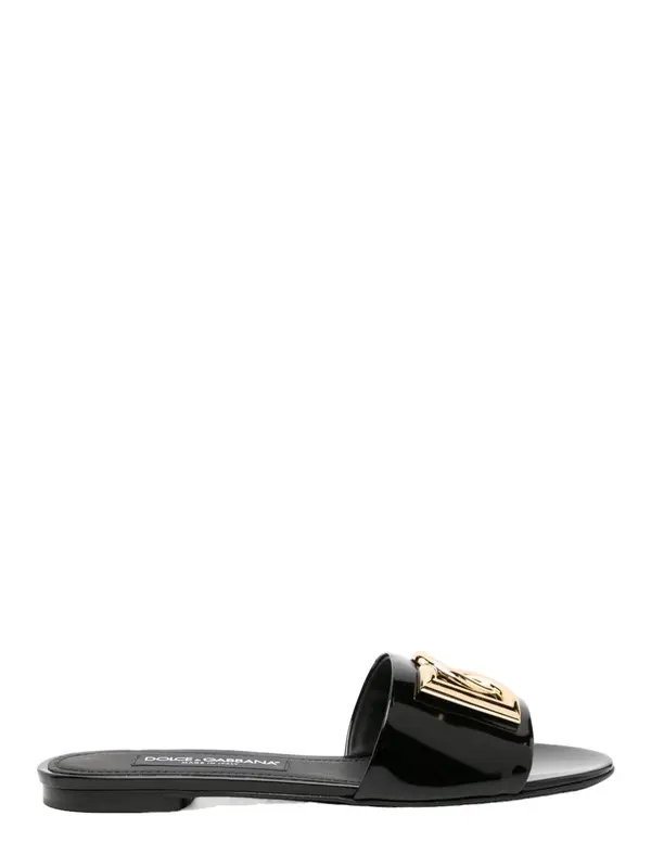 Dolce & Gabbana Dg-logo Leather Slides - Black