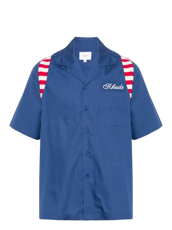 Rhude Panelled-crochet Poplin Shirt - Blue