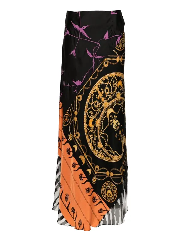 MARINE SERRE Regenerated Scarves Mix-print Midi Skirt - Black