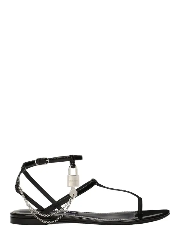 Dolce & Gabbana Padlock Patent-leather Sandals - Black