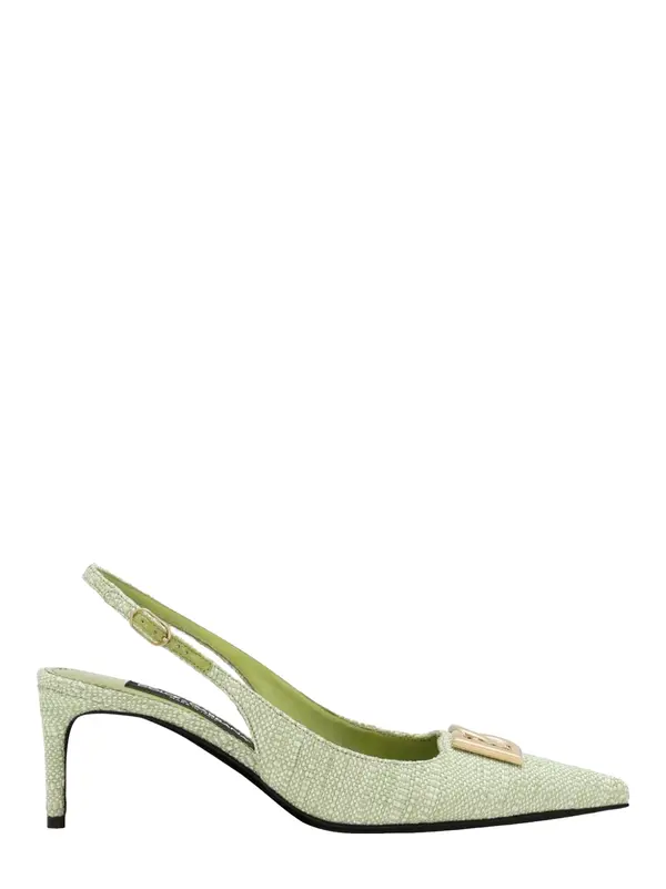 Dolce & Gabbana Logo-plaque Raffia Slingback Pumps - Green