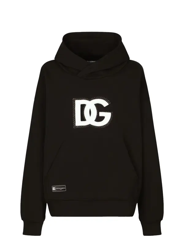 Dolce & Gabbana Logo-appliqué Jersey Hoodie - Black
